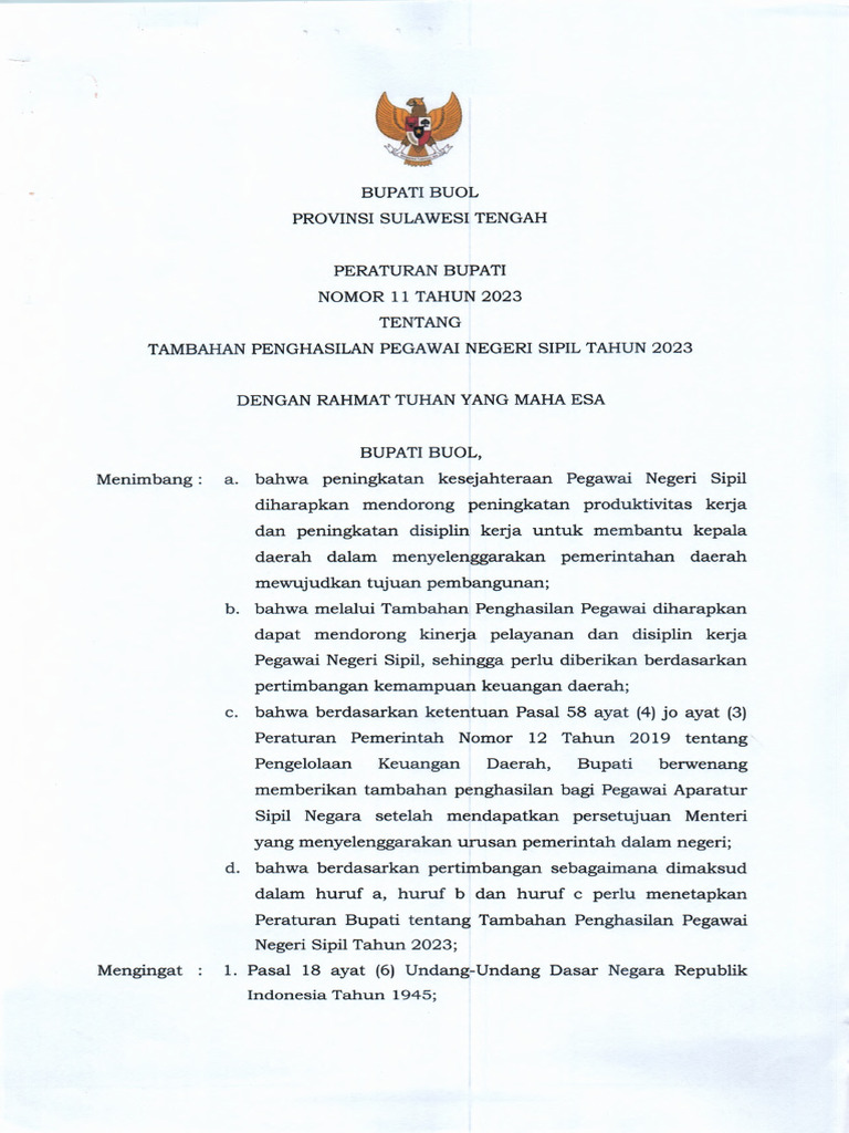 Perbup TPP Buol Tahun 2023 | PDF