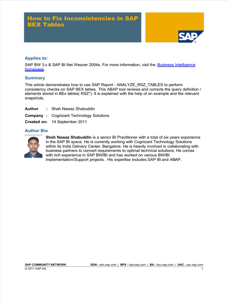 Vdocuments - MX - How To Fix Inconsistencies in Sap Bex Tables | PDF | Computing | Information ...