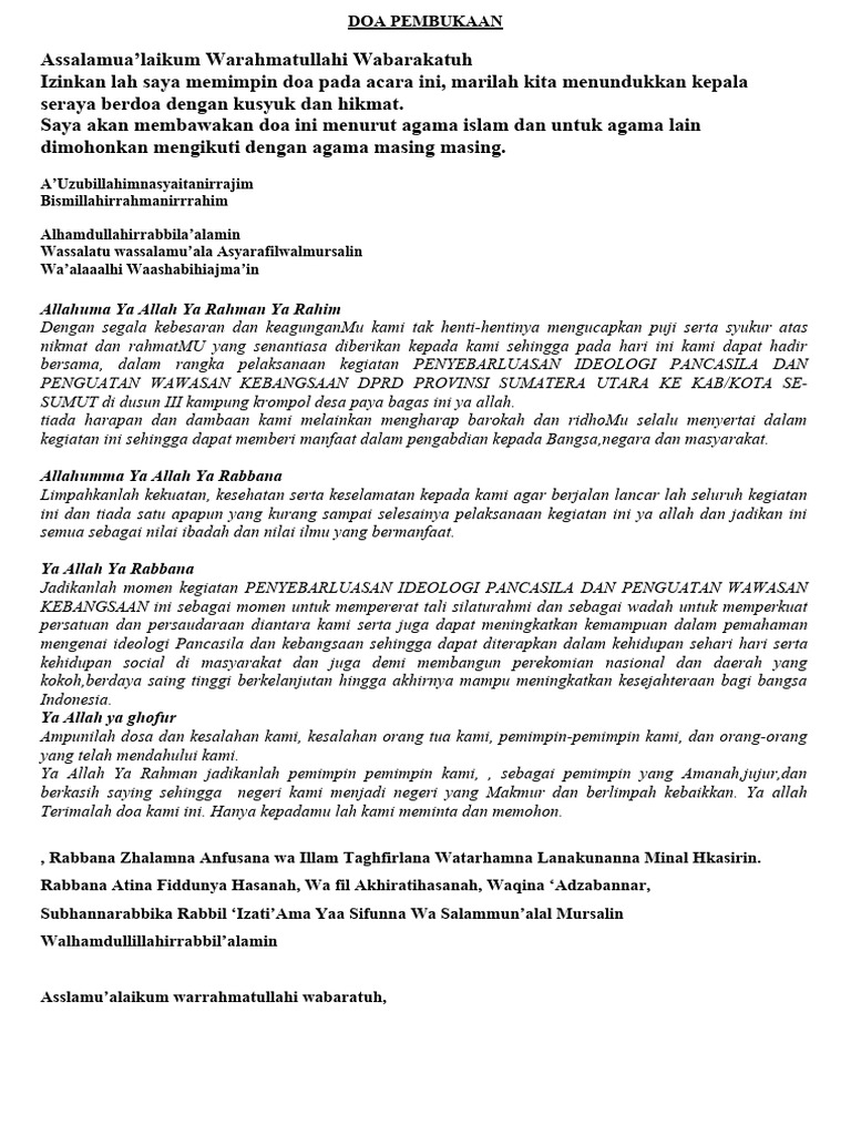 Teks Doa Sosialisasi | PDF | Memasak, Makanan, & Anggur | Agama ...