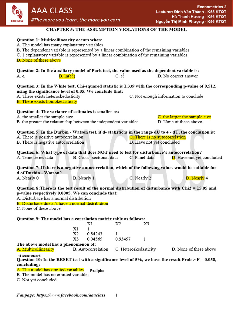 Bài tập Kinh tế lượng 2 CLC | PDF