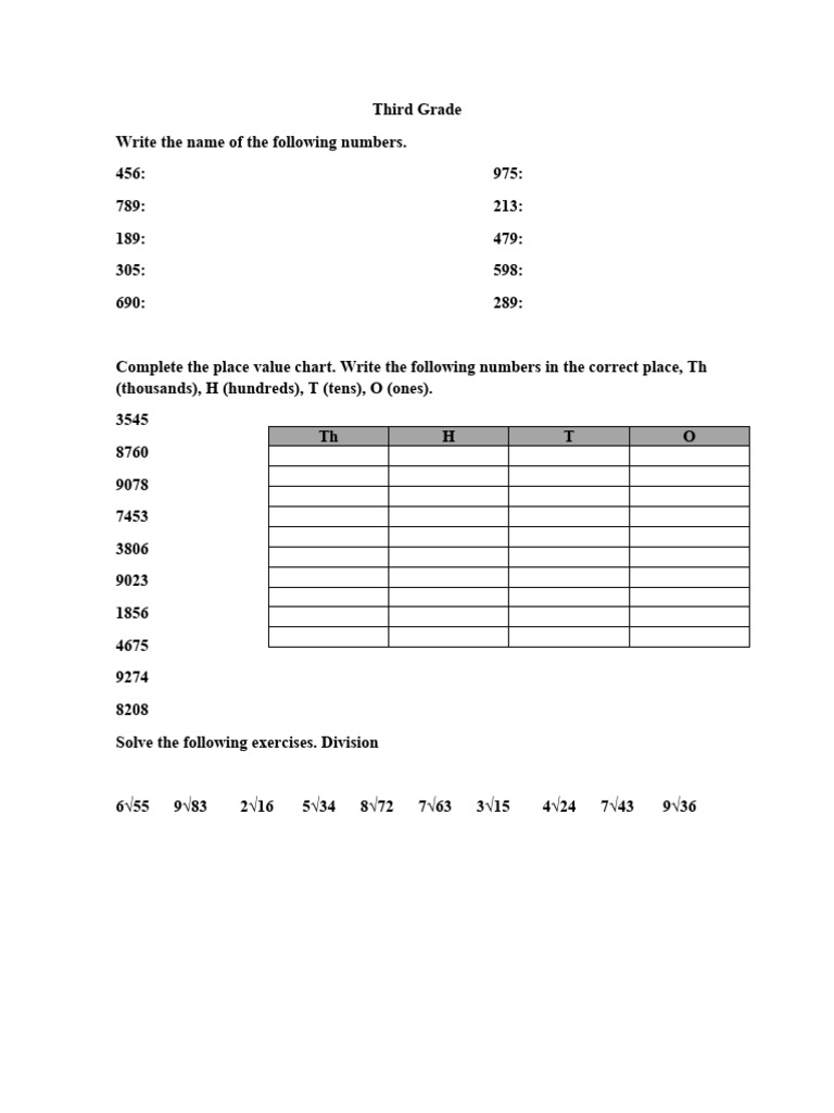 Third Grade Worksheet | PDF