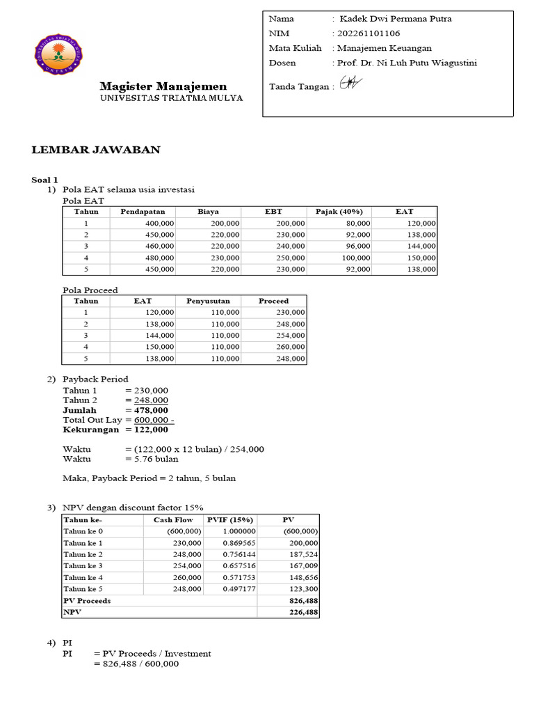 Capital Budgeting - Kadek Dwi Permana Putra | PDF | Teknologi & Rekayasa
