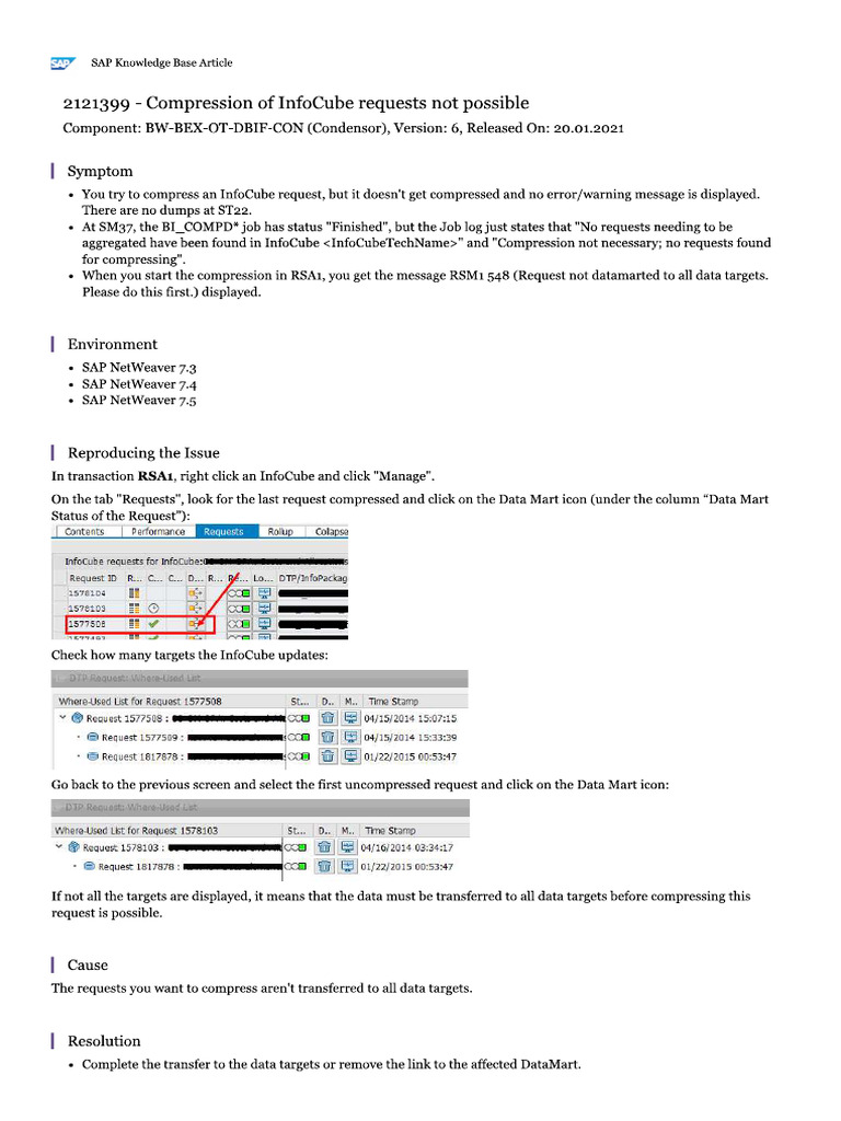 Compression of InfoCube Requests Not Possible | PDF