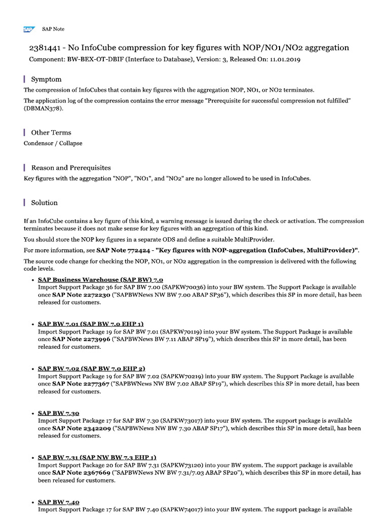 2381441 - No InfoCube compression for key figures with NOPNO1NO2 ...