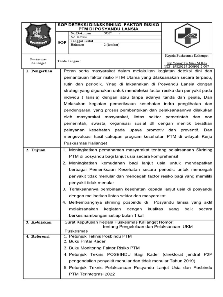 Sop Skrining Faktor Risiko PTM Di Posyandu Lansia | PDF