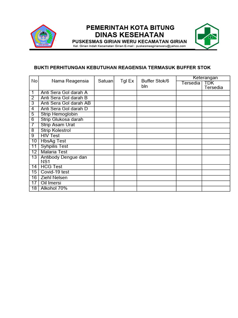 Bukti Perhitungan Reagensia Termasuk Buffer Stock | PDF