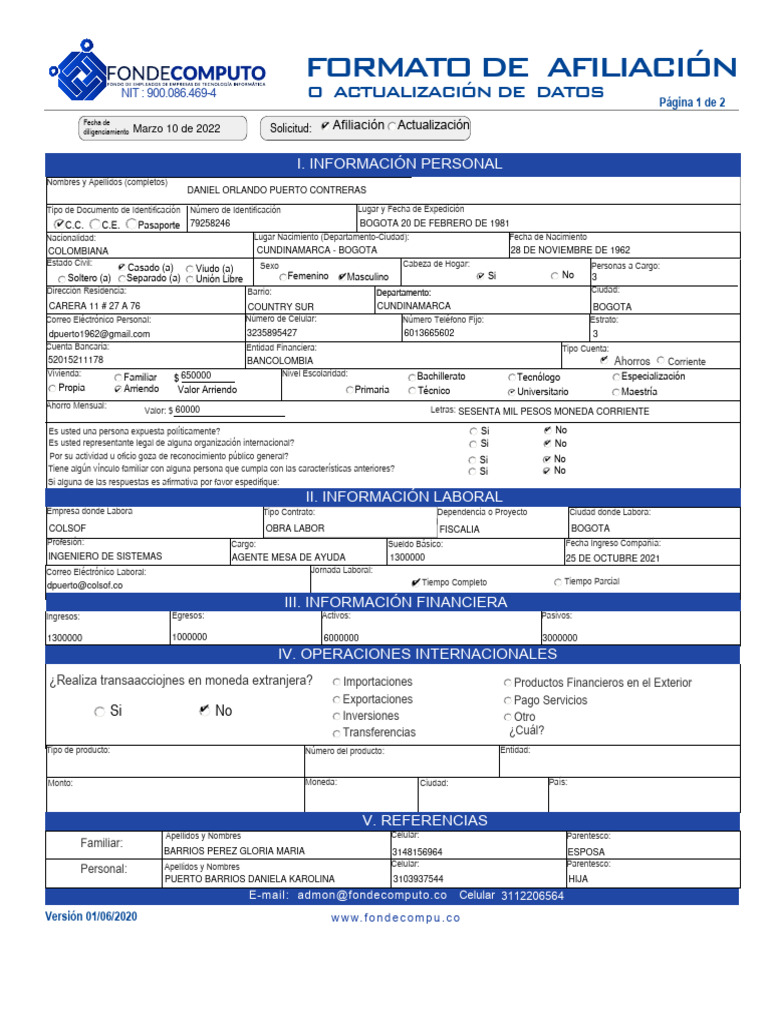 Formato de Afiliación y Actualización de Datos Fondecomputo | PDF | Bancos | Transferencia bancaria