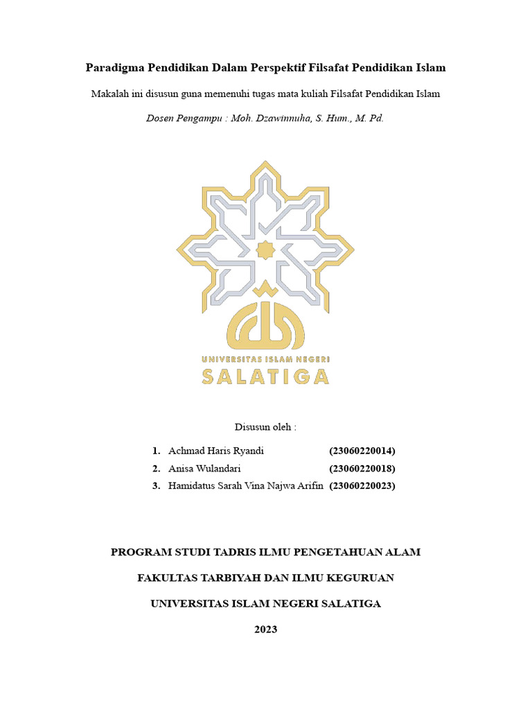 Makalah Paradigma Pendidikan Dalam Perspektif Filsafat Pendidikan Islam | PDF