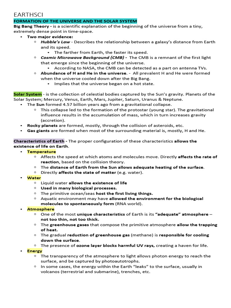 Earthscience First Semester Quarter 1 Reviewer Pdf Fuels Minerals