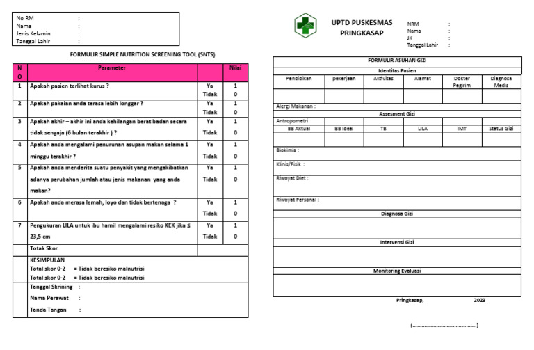 Formulir Simple Nutrition Screening Tool | PDF