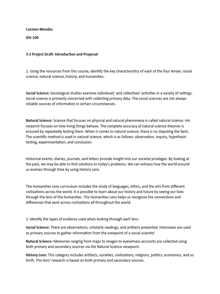 3-2 Project Draft Introduction and Proposal.... Carmen Mendez | PDF | Science | Natural Sciences
