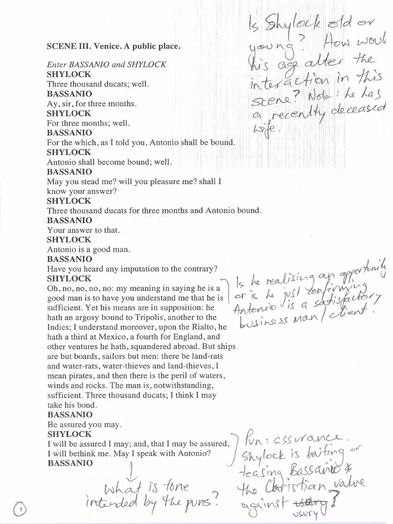 Act 1 Scene 3 Annotations - Merchant of Venice | PDF