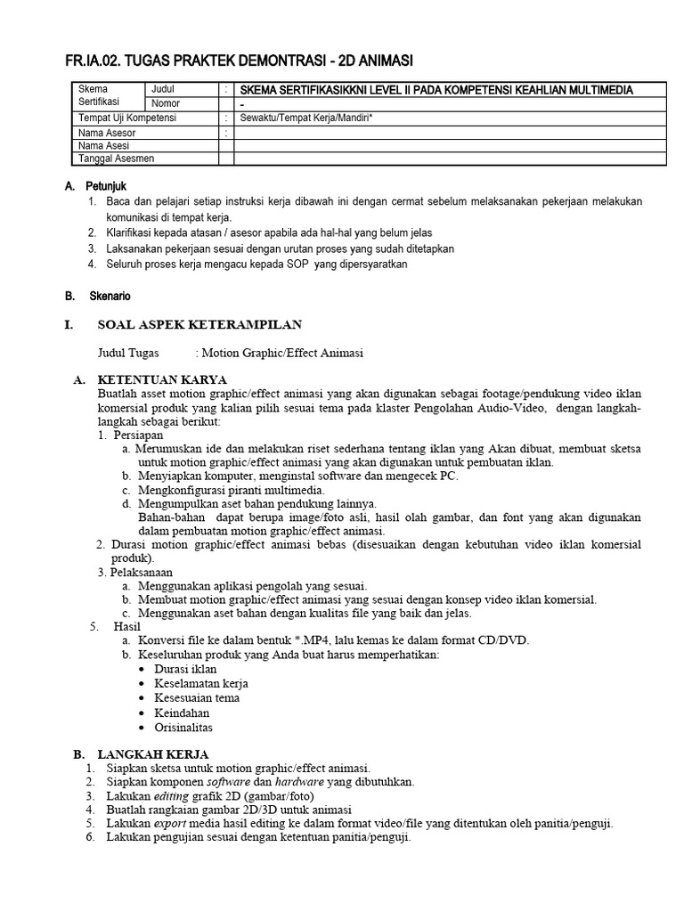 Sertifikasi 2D Animasi Level II | PDF