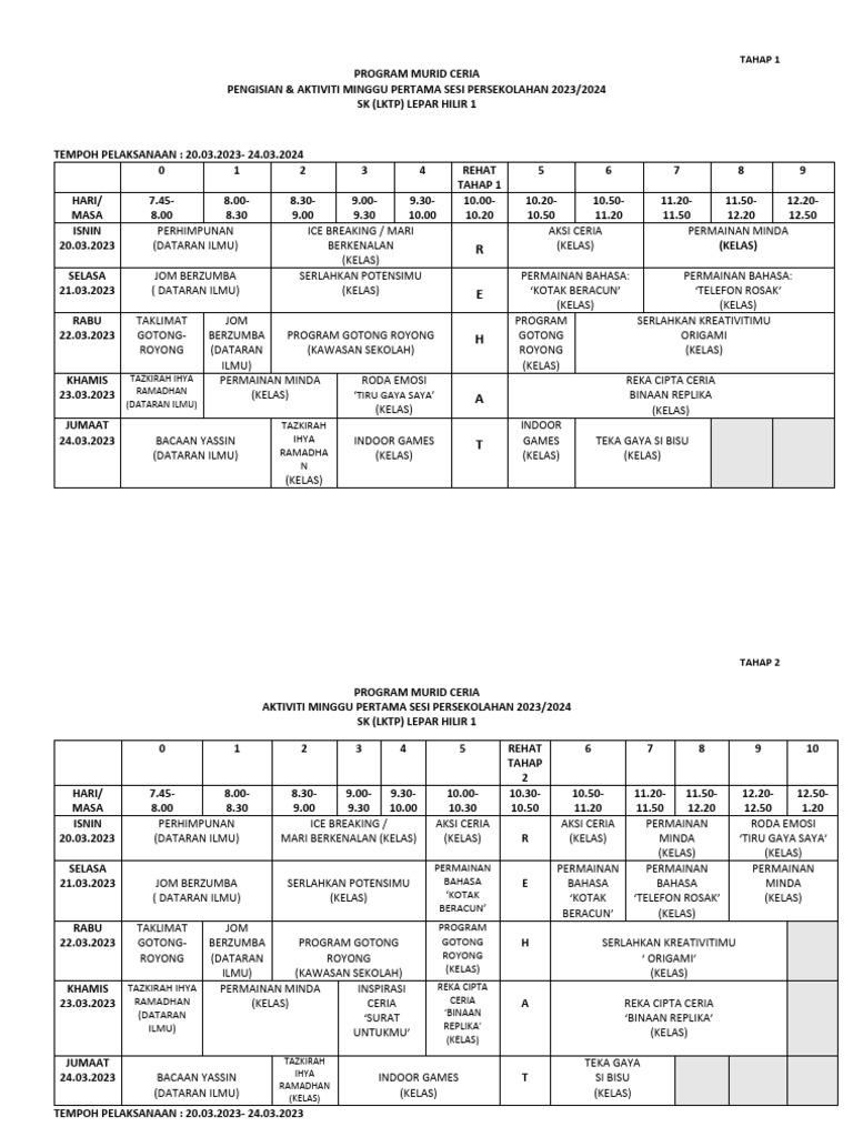 Jadual Program Murid Ceria | PDF