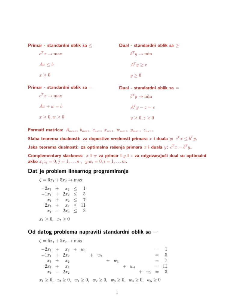 Dat Je Problem Linearnog Programiranja | PDF