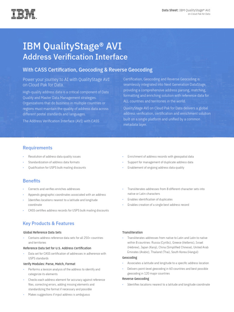 Data Sheet IBM InfoSphere QualityStage AVI | PDF | United States Postal ... Data Sheet IBM InfoSphere QualityStage AVI | PDF | United States Postal ...