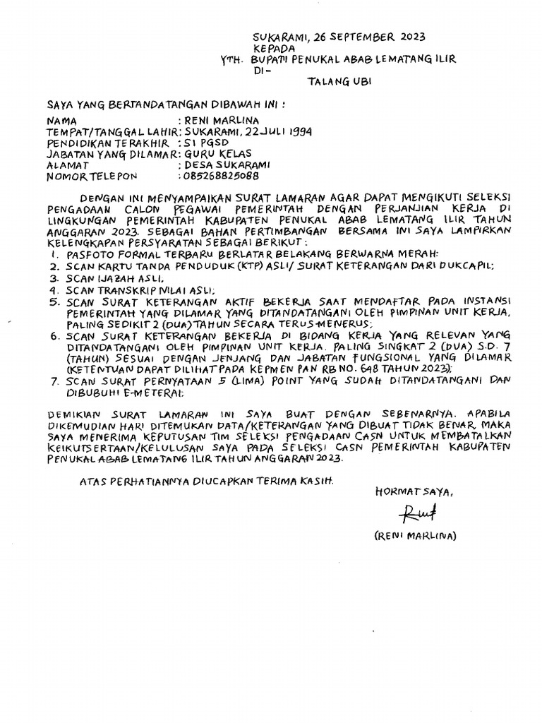 Lamaran Reni | PDF