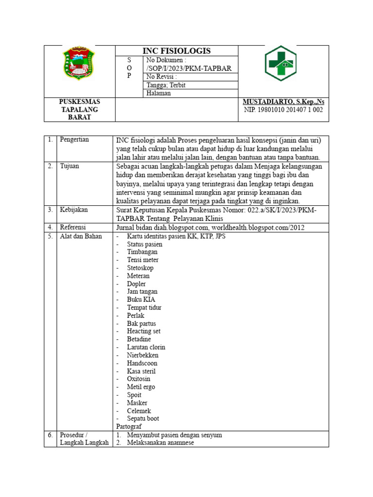 SOP INC Fisiologis | PDF