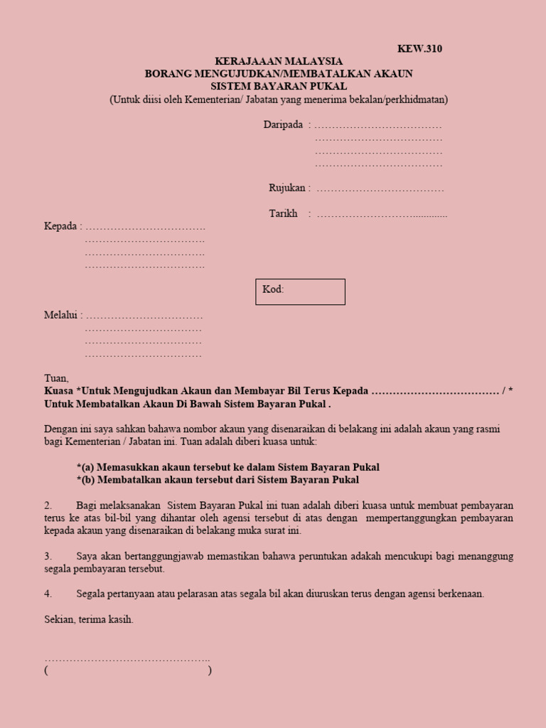 Borang Mewujud Membatal Akaun Pukal Kew310 | PDF
