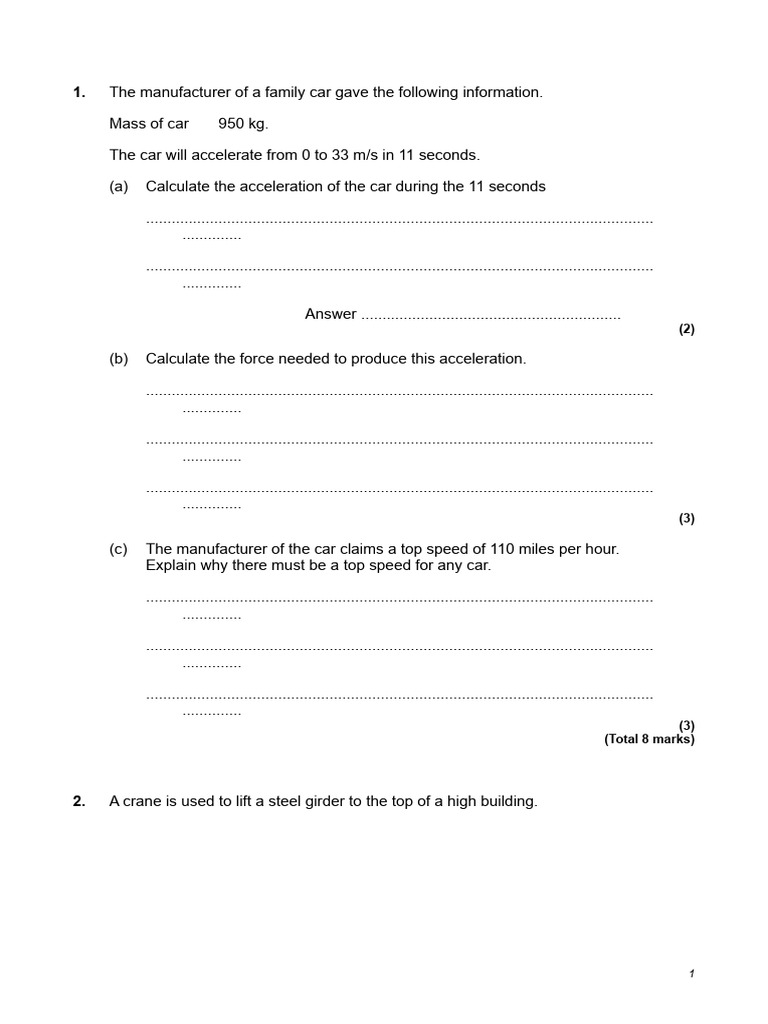 P2 Forces and Motion Questions | PDF | Momentum | Collision