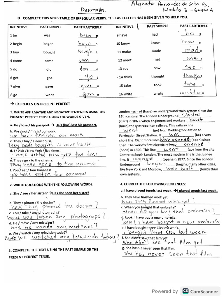 Present Perfect Exercise | PDF