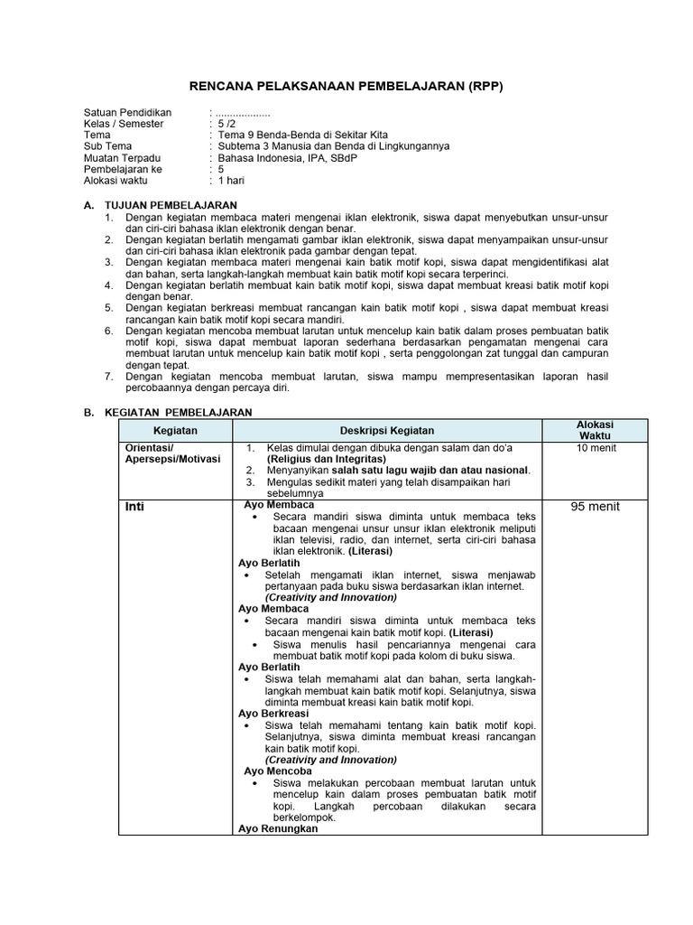RPP Ijen Geopark Tema 9 st3 PB 5,6 | PDF
