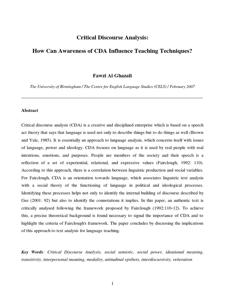 Critical Discourse Analysis | PDF | Discourse | Human Communication