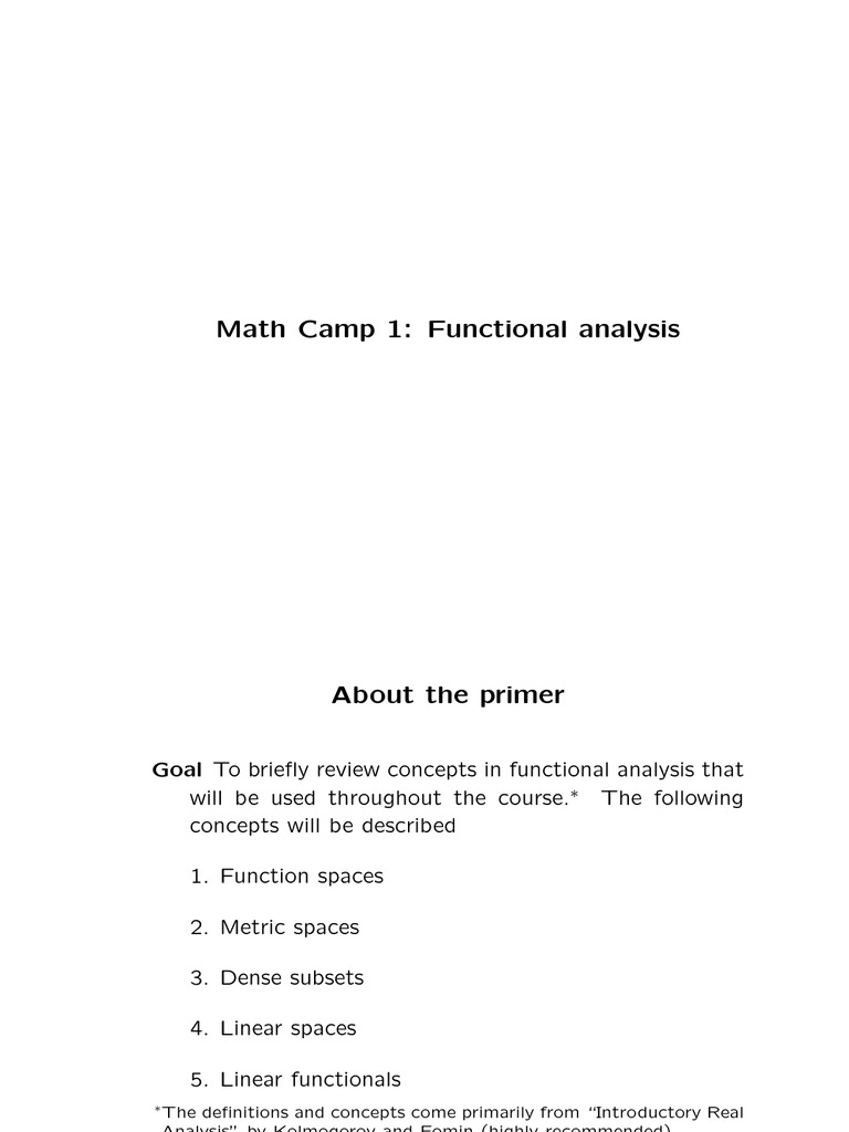 Math Camp 1 Functional Analysis Pdf Mathematical Optimization