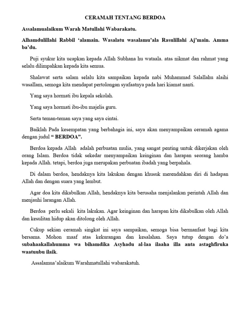Ceramah Tentang Berdoa | PDF | Agama & Spiritualitas