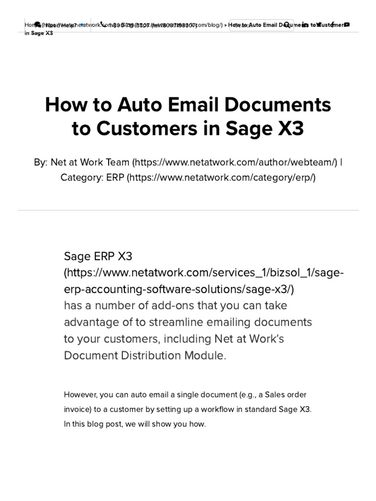 Sage X3 Tips - How To Auto Email Documents To Customers in Sage X3 | PDF Sage X3 Tips - How To Auto Email Documents To Customers in Sage X3 | PDF