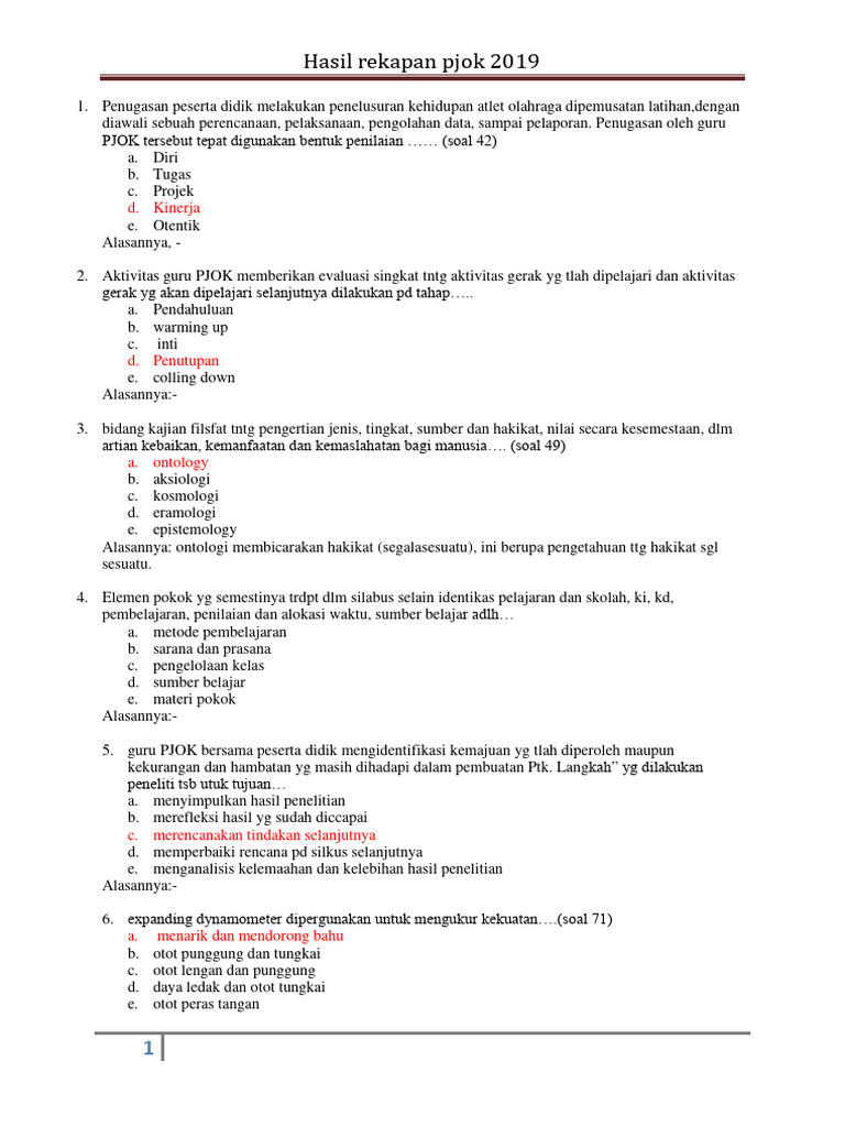 Hasil Soal Dan Jawaban Rekapan UP 2018 Pjok | PDF | Karier & Perkembangan