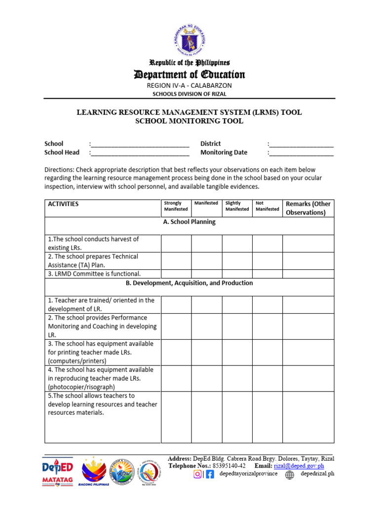 School Monitoring Tool LRMS | PDF