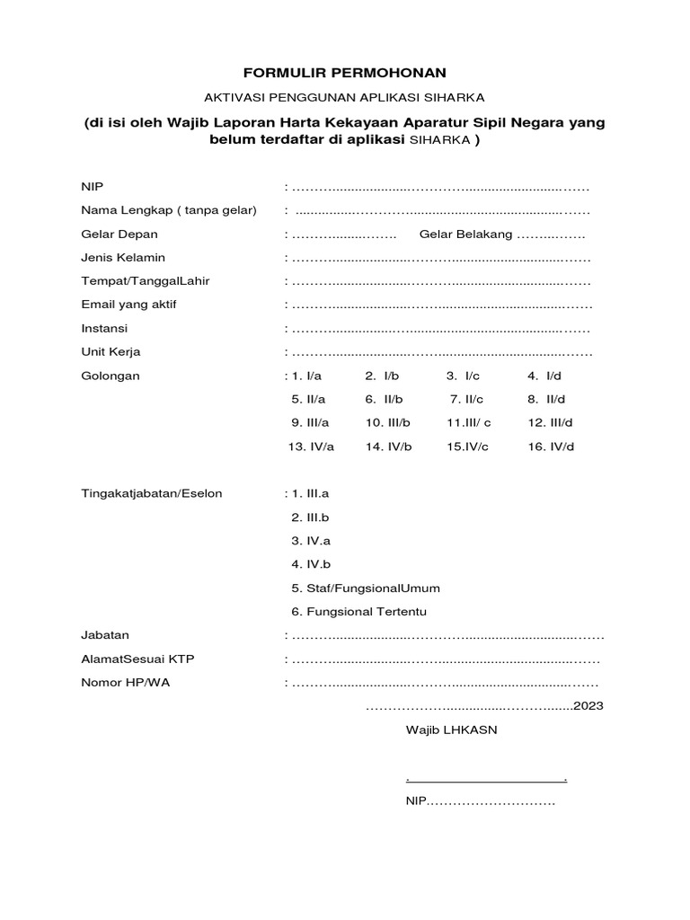 Formulir Dan Panduan SiHarka - LHKASN | PDF