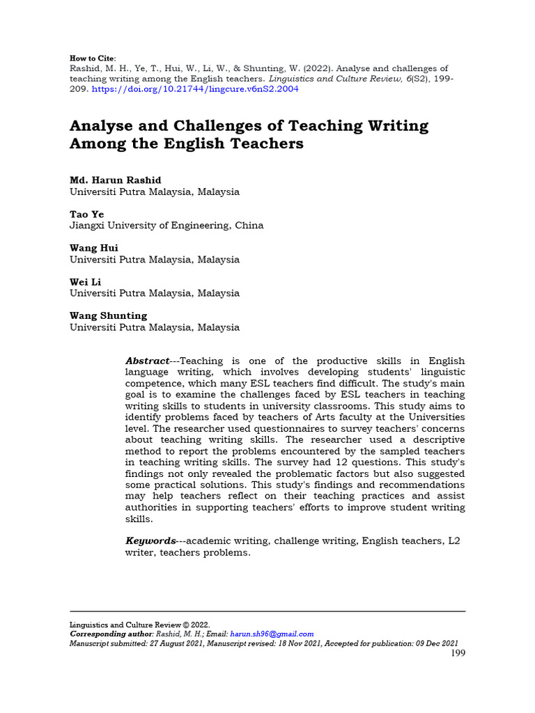 Challenges in Teaching ESL Writing Skills | PDF | Career & Growth ...