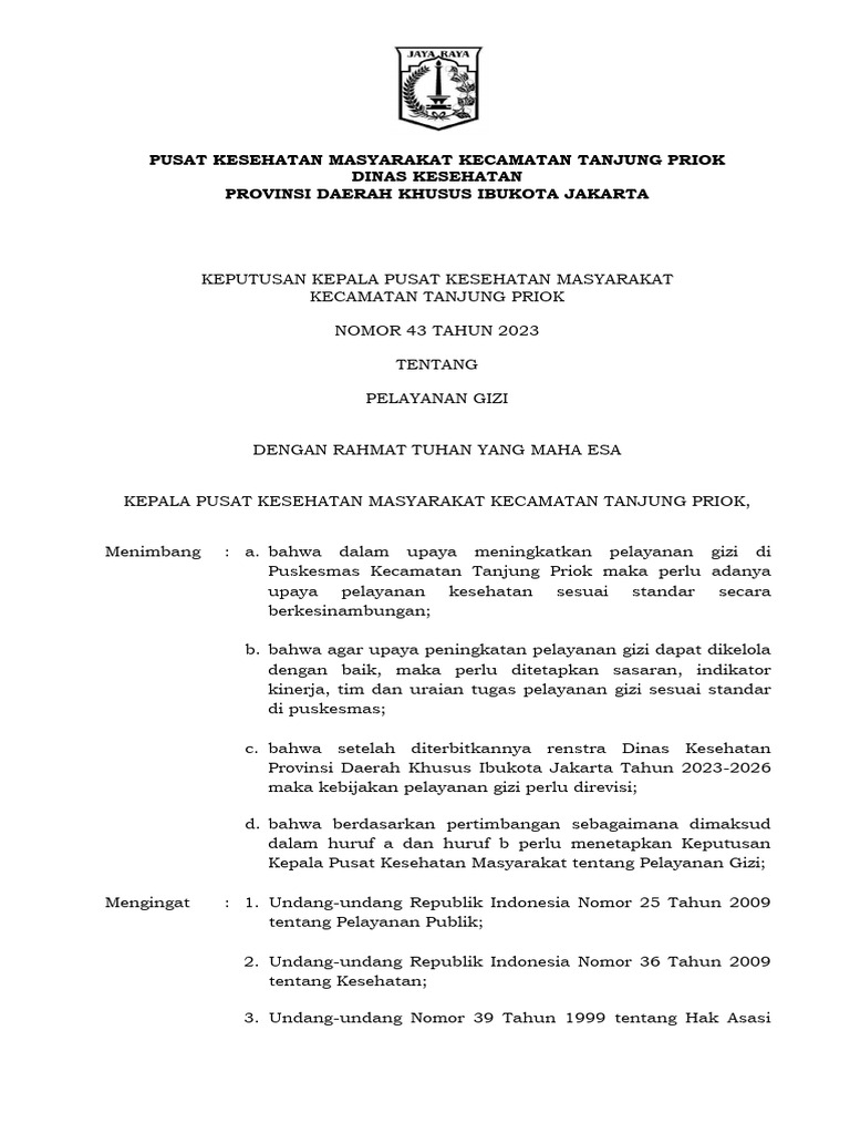 Contoh SK Pelayanan Gizi 2023 | PDF