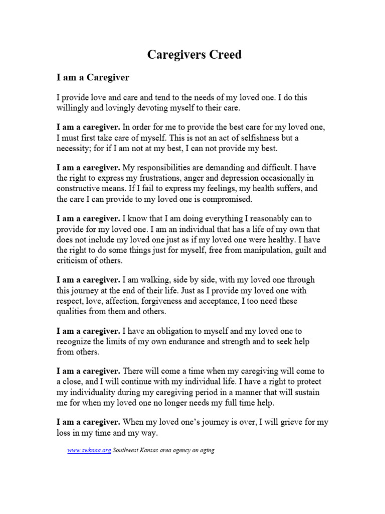 Caregivers Creed | PDF
