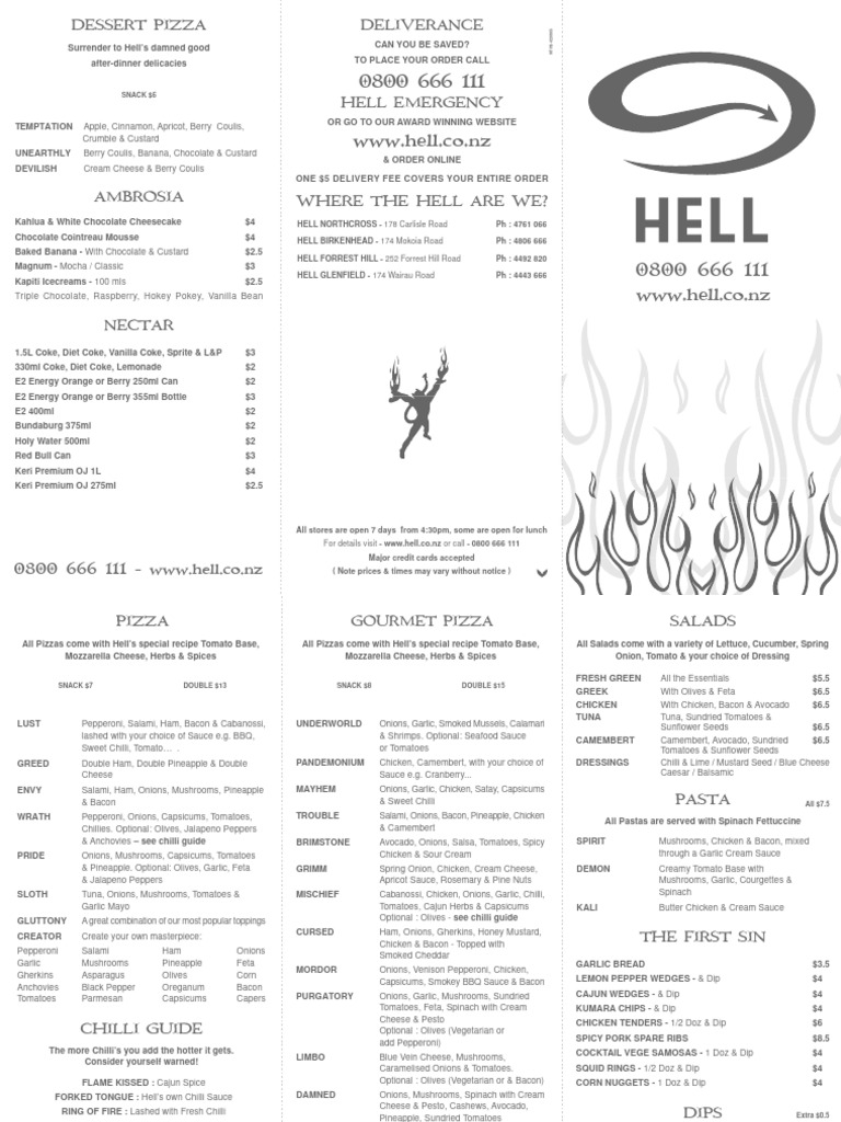 Hell Pizza Menu: Gourmet & Dessert Options | PDF