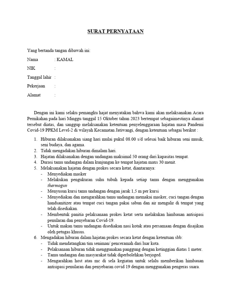 Surat Pernyataan Ijin Rame-Rame-1 | PDF