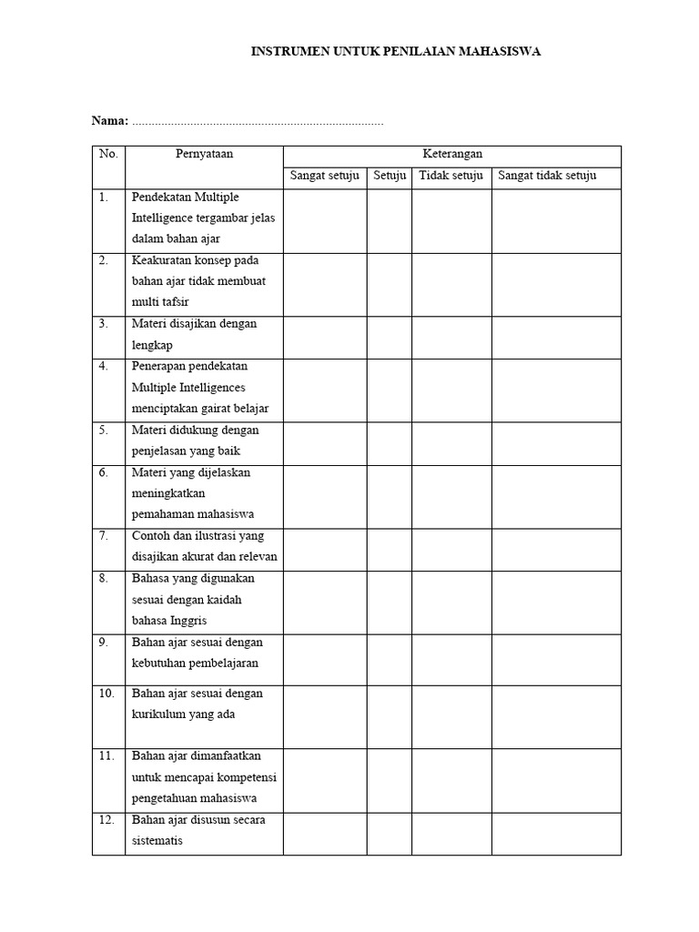 Instrumen Penilaian Mahasiswa | PDF | Karier & Perkembangan