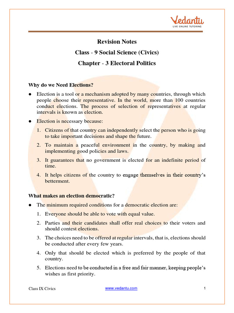 Electoral Politics in Class 9 Civics | PDF