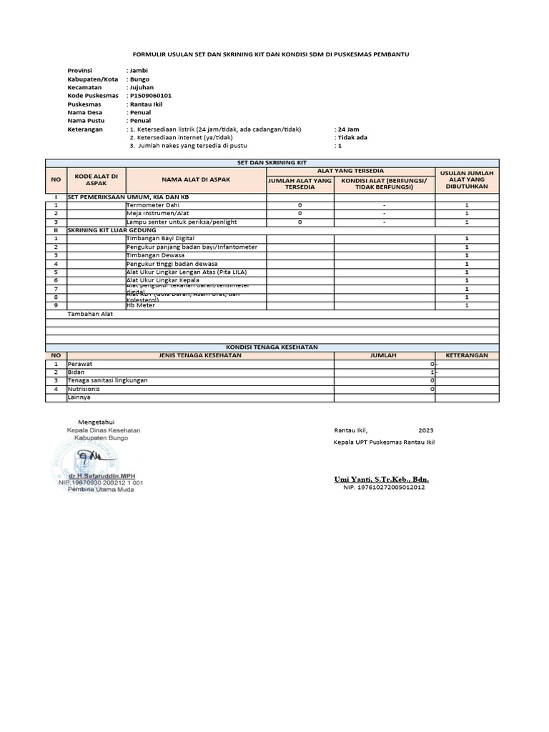 Form Usulan Alkes Pustu Dan Polindes | PDF