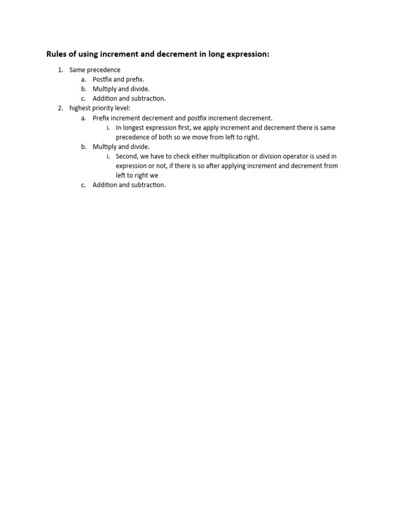 Rules of Using Increment and Decrement in Long Expression | PDF ...