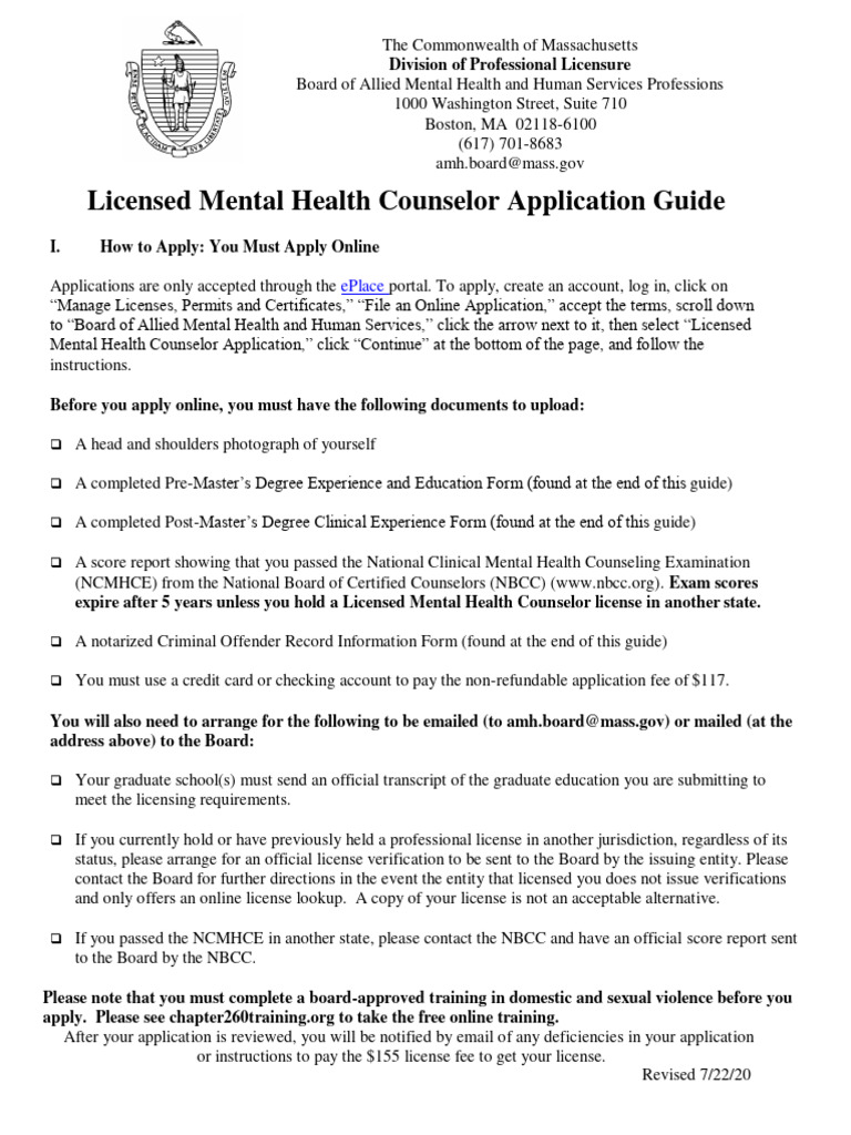 Licensed Mental Health Counselor Application Guide | PDF ...