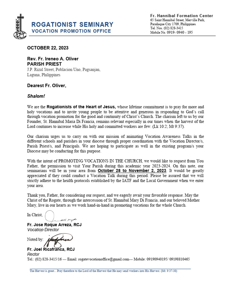 Vocation Promotion Request for Pagsanjan | PDF