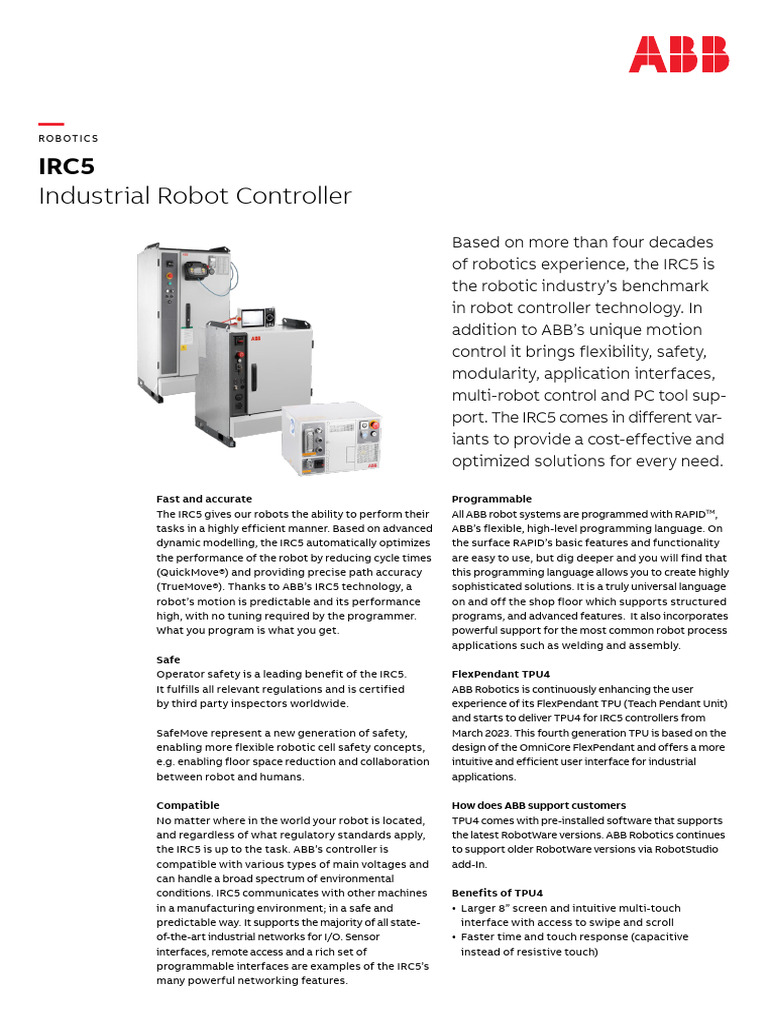 Datasheet IRC5 20230328 | PDF | Robot | Robotics