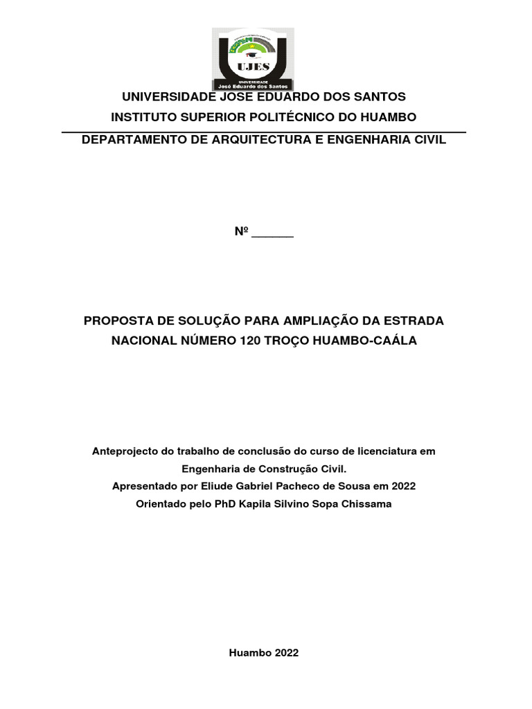 Proposta de Solução para Ampliação Da EN120 Huambo - Caala - Eliude de ...