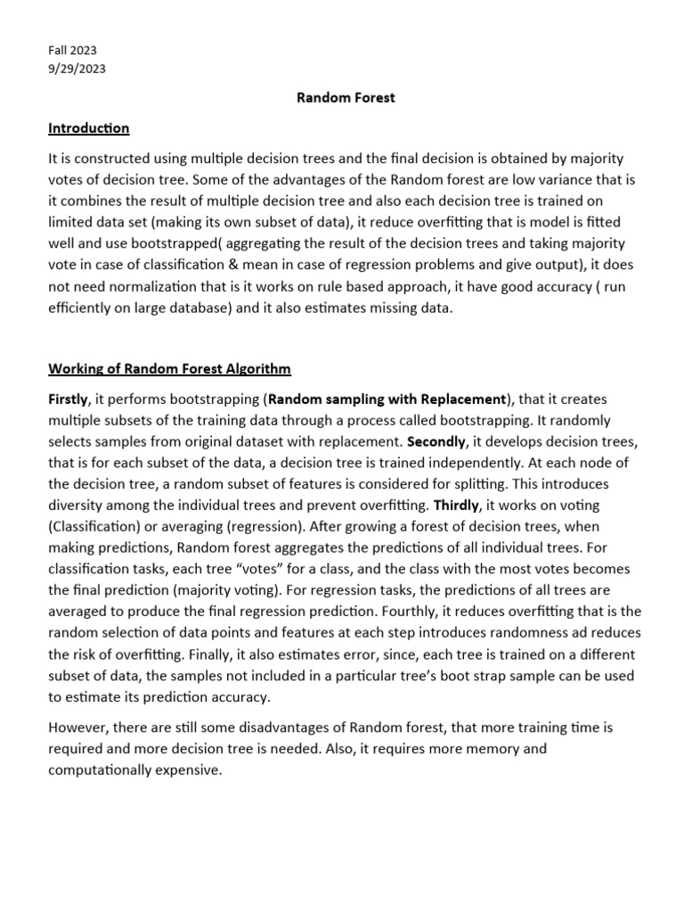 Random Forest Summary - Rashmi | PDF