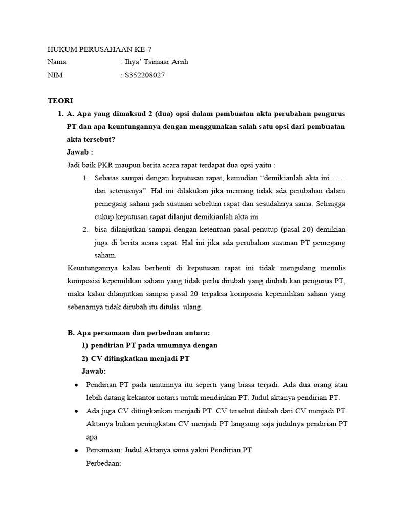 Opsi Pembuatan Akta Perubahan PT | PDF | Hukum