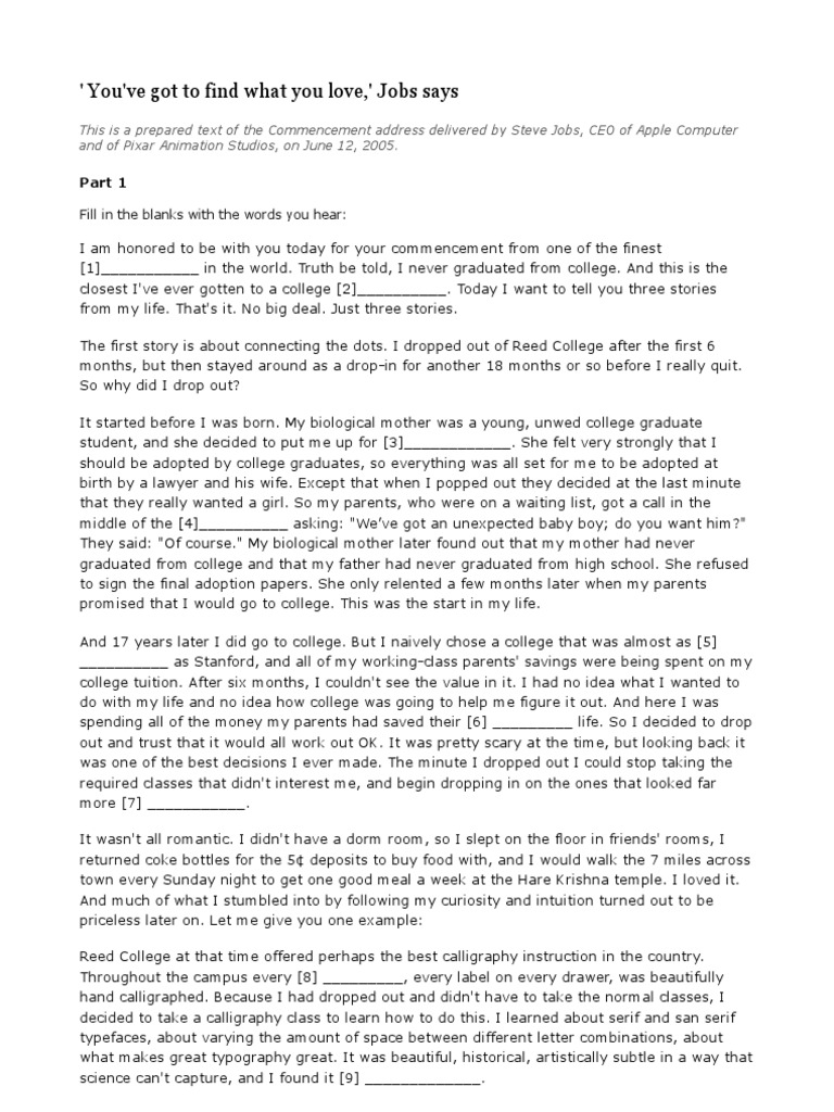 Steve Jobs Commencement Speech Esl Worksheet | PDF | Typefaces | Typography
