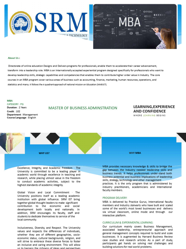 Mba Brochure SRM | PDF